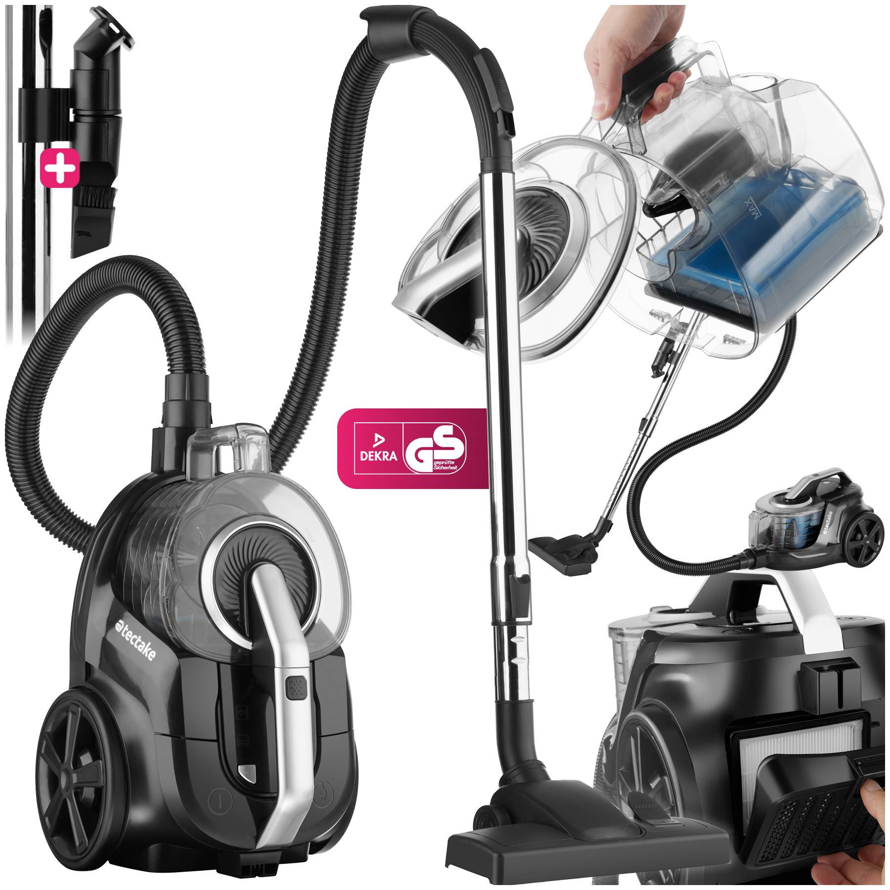 Dammsugare VC900, 900 W, påslös, för hårda golv och mattor, 43 x 27 x ...